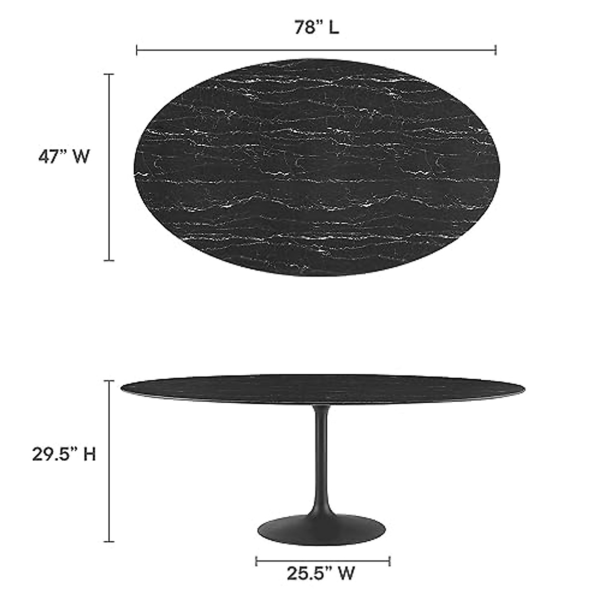 Modway Lippa Oval Artificial Marble 78" Dining Table, Black Black