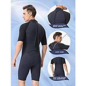 Shorty Wetsuit Men,2mm Neoprene Short Sleeves Wet Suits Back Zip, 1.5mm Shorty Surf Suit Keep Warm in Cold Water for Snorkeling Kayaking Boarding(Dark Blue 2mm,XX-Large)