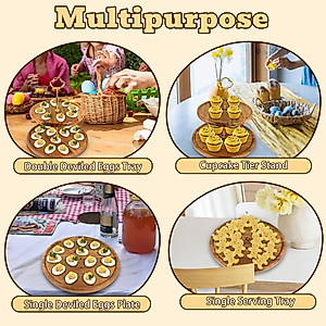 Honitra Double Wooden Deviled Egg Platter, 22 Holes Deviled Egg Plate, Reversible Deviled Egg Tray, Front as Easter & Thanksgiving Deviled Egg Container, Back as Cupcakes Stand & Serving Tray