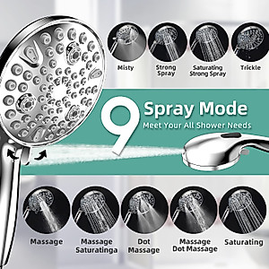 High-Pressure 9-Setting Handheld Shower Head Set- Extra Long 6 ft Durable & Flexible Stainless Steel Hose - Adjustable Brass Bracket | Anti-Clog Nozzles| Enjoy Spa Experience Shower Chrome