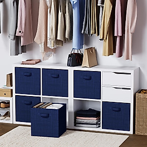 Neaterize 13x13 Inch Cube Storage Baskets, Textured Navy, Set of 6, Sturdy Fabric, Multi-Purpose, Collapsible Design, Eco-Friendly