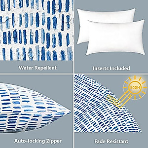 LVTXIII Set of 2 Patio Lumbar Pillows, 12”x20” Fade Resistant Outdoor Lumbar Pillow with Inners, Fluffy Decorative Garden Lumbar Cushions for Home Patio Coach Sofa Use, Pebble Blue