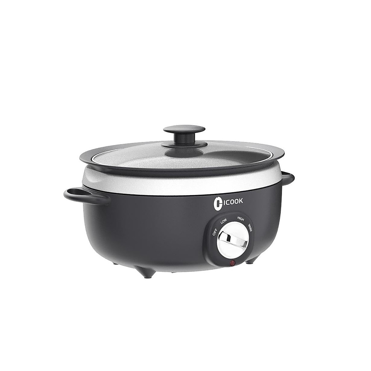 ICOOK USC-65-OP001BK 6.5 Quart Slow Cooker,Aluminium Sear/Sauté Stew Pot Stovetop safe,Dishwasher Safe,Glass Lid,Adjustable Temp,Food Warmer(Black)