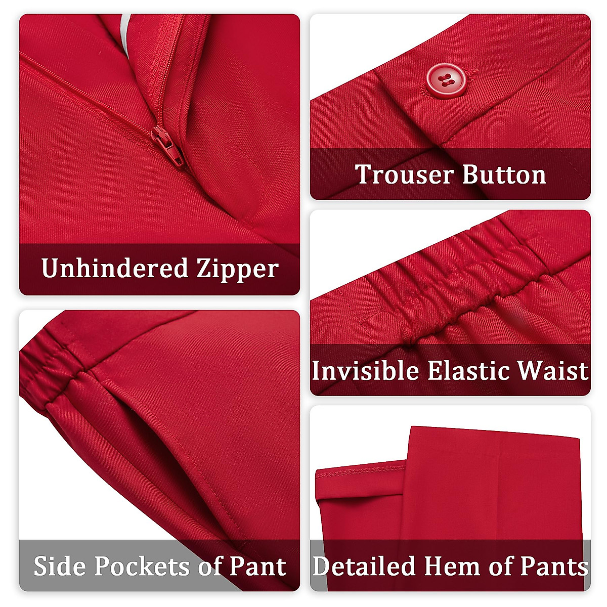 Kelyaa Women's 2 Piece Business Office Suit Lady Peaked Lapel Slim Fit One Button Blazer Jacket and Pants Set Red