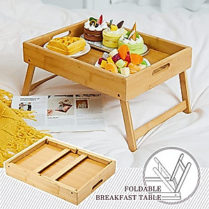 3 Pack Lap Tray for Eating Bamboo Breakfast Tray Bed Trays with Handles and Foldable Legs Bed Table Tray for Bed Eating Snack Working As Laptop Desk