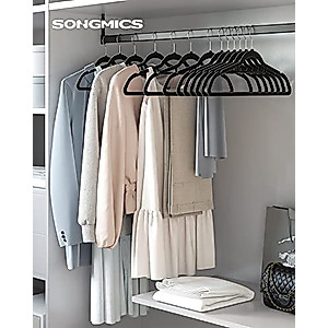 SONGMICS Velvet Hangers, 50 Pack, Ultra Thin Space Saving, Non-Slip Coat Hangers with Tie Organiser, 360 Degree Swivel Hook, Black CRF50B