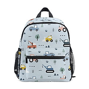 ALAZA Toddler Backpack Cute Construction Vehicles Car Preschool Kindergarten Bookbag Nursery Travel Bag for Boys Daycare