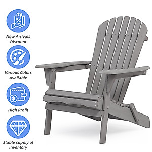 TURRIDU Adirondack Chair Set of 2, Folding Outdoor Patio Chair with Wide Armrest and High Back, Half Pre-Assembled Wooden Fire Pit Lounge Chairs for Garden, Lawn, Backyard, Deck, Pool Side, Grey