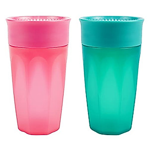 Dr. Brown's Plastic Cheers 360 Spoutless Training Cup, 9m+, 10 Ounce, Pink/Turquoise, 2 Count