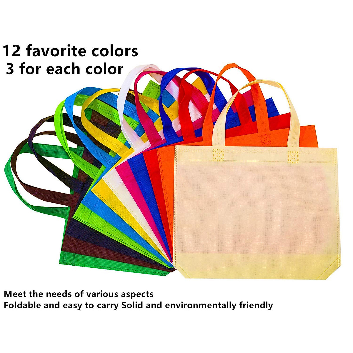 DZTIAN 36 Pack 13" 12 Colors Multi-Color Reusable Tote Gift Bags One Side Blank Non-woven Bags Colored Treat Bags, Fabric Tote Bags, Commodity snack bag