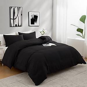 mafudoxi Twin Duvet Cover Set, Soft and Breathable Duvet Cover Twin Size, Duvet Cover Set with Zipper Closure & Corner Ties,1 Duvet Cover 68"x90" & 1 Pillow Cases, Black