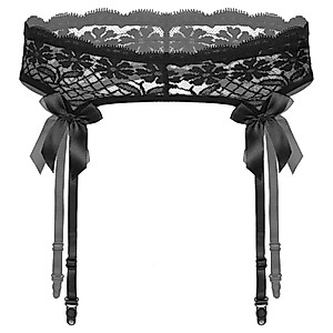 YiZYiF Men Sissy Lace Ladies Thigh-Highs Stockings Crossdressing Temptation Suspender Garter Belt Black OneSize