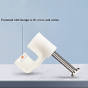 Ethernet Cable Clips White 8mm 200pcs, Single Coaxial Cable Clamps with Nail for CAT5, CAT6, CAT7 Flat Wire