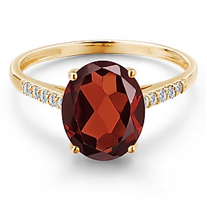 Gem Stone King 10K Yellow Gold 10X8MM Oval Gemstone Birthstone & White Diamond Engagement Ring | Yellow Gold Ring For Women | Available in Size 5-9