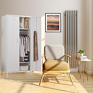 iCHENGGD Metal Wardrobe Cabinet with Doors and 2 Adjustable Shelves,Metal Armoire Wardrobe Closet with Hanging Rod, Tall Bedroom Armoires Storage Cabinet(72.8" H Closet Cabinet)