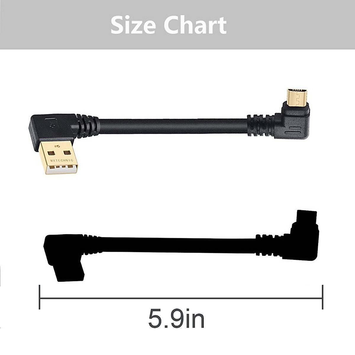 mxtechnic Micro USB Data Cable 5.9 inch 90 Degree Left Angle USB 2.0 A Male to Micro B Left & Left Angle for syncing Charging Smartphones, GPS, External Hard Drives (Black)
