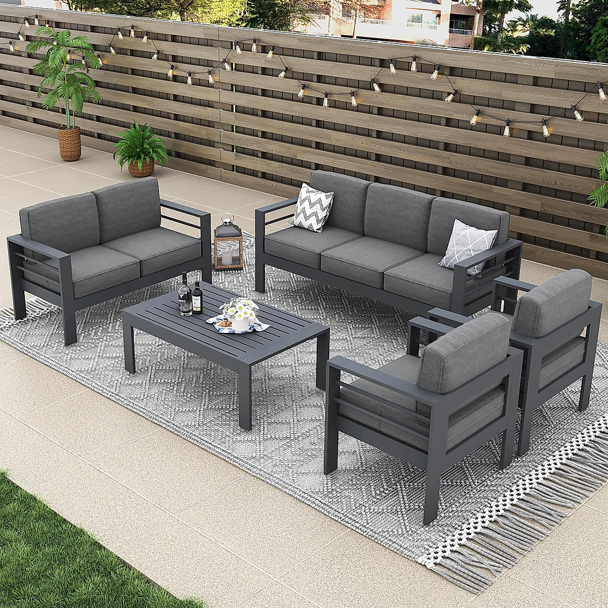 Vakollia Modern Aluminum Outdoor Patio Loveseat 2 seat Sofa with Olefin Cushions