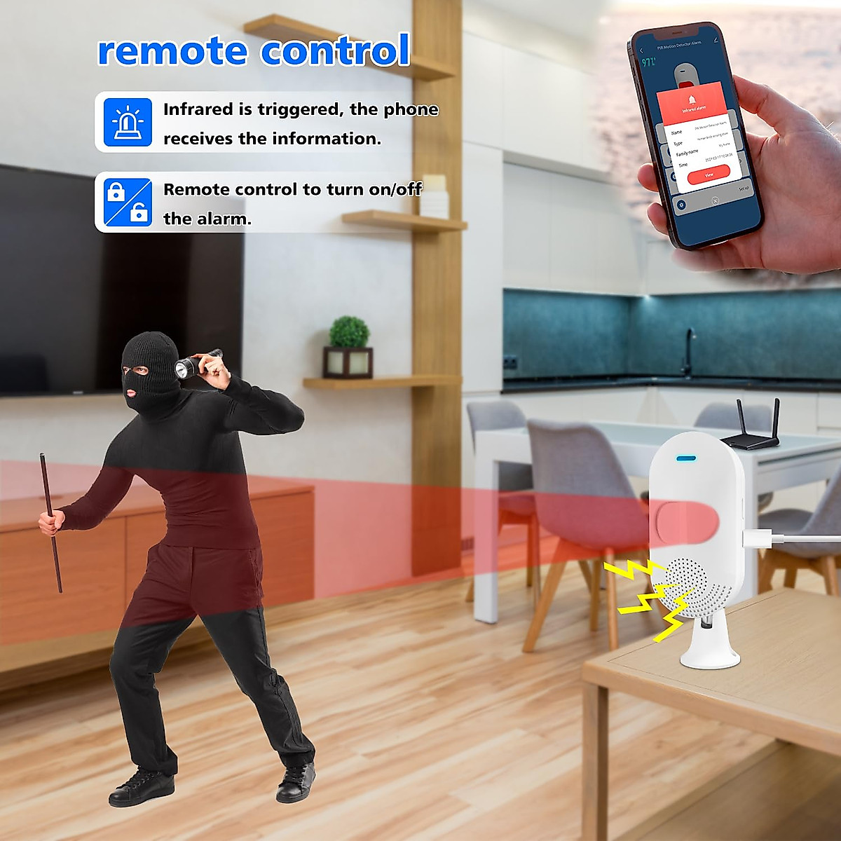 Smart PIR Motion Sensors: WiFi Motion Detector with App Notification Alert, USB/Battery Powered Movement Detector, Compatible with Alexa Google Home, for Smart Home Automation