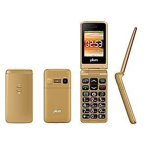 Plum Flipper - Unlocked GSM Flip Phone Big Screen Big Keypad FM Radio Camera Flash Light Tmobile MetroPCS Simple Mobile Straight Talk - Gold