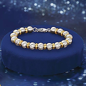 Ross-Simons Italian 2-Tone Sterling Silver Bead Bracelet. 7 inches