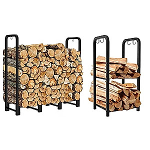 Artibear 4ft Outdoor Firewood Rack With Indoor Small Wood Storage Holder for Fireplace, Black