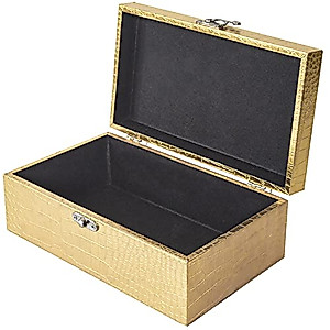 JUMBO HUMBLE Set of 2 Wooden Decorative Nesting Storage Boxes, Gold Crocodile Leather with Clasp for Home Kitchen Living Room, Ideal Gift for Wedding Memories Jewelry Trinket
