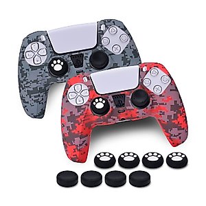 G-STORY 2PCS Silicone Cover Skin for PS5 Controller, Anti-Alip Soft Rubber Case Protector for PLAYSTATION5 Controller with 8 Black Thumb Grip Caps