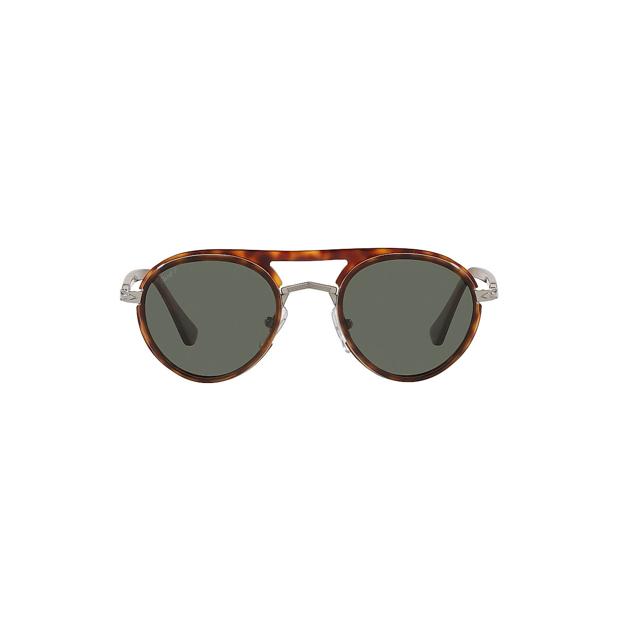 Persol PO2485S Round Sunglasses, Gunmetal/Havana/Green Polarized, 46 mm