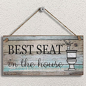 Yankario Funny Bathroom Wall Decor Sign, Farmhouse Rustic Bathroom Decorations Wall Art , 12" by 6" Best Seat Wood Plaque