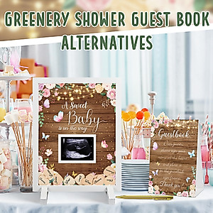 Kosiz Rustic Wood Floral Baby Shower Guest Book Alternatives Butterfly Pink Flower Guest Book Frame with Wooden Hearts for 60 Guests Baby Shower Sign Pregnancy Keepsake for Soon to Be Moms