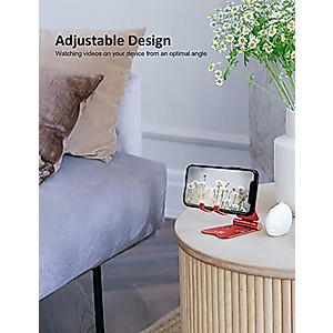Tobeoneer Foldable Cell Phone Stand - Desk Phone Holder, Adjustable Alluminum Dock for iPhone 14 13 12 11 Pro XR XS Max 8 7 6 6s Plus Mini iPad Tablet (Red)