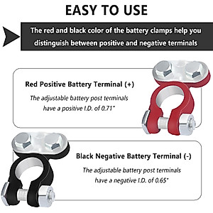 2PCS Adjustable Car Battery Terminal Connectors,Galvanized Negative/Positive Battery Terminal with Insulating Pad,Universal Automotive Replacement Battery Terminals & Ends