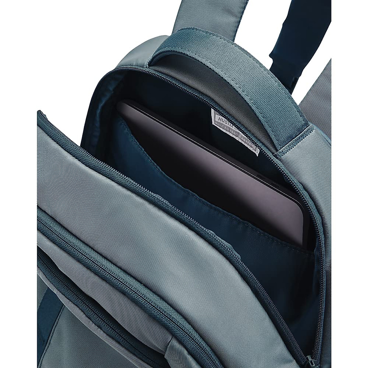 Under Armour Women's Hustle Signature Backpack, (414) Static Blue / / Metallic Harbor Blue, One Size Fits Most