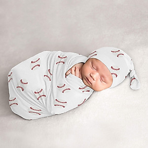 Sweet Jojo Designs Baseball Baby Boy Cocoon and Beanie Hat 2pc Set Jersey Stretch Knit Sleeping Bag for Infant Newborn Nursery Sleep Wrap Sack - Red and White Americana Sports