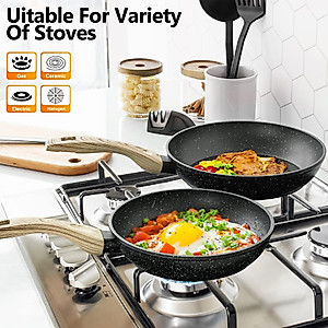 MICHELANGELO Frying Pans Set, Nonstick Granite Frying Pan Set 8"+9.5"+11" with 100% APEO & PFOA-Free Coatings, Nonstick Frying Pans, Stone Fry Pans, Granite Skillet Set, Nonstick Skillets 3 Piece