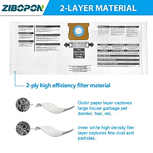 6 Pack 90661 Type E / 90671 Type H Filter Bags Compatible with Shop Vac 5-8 Gallon Wet/Dry Vacuum, Part 9066100 9066133 9067100 9067133