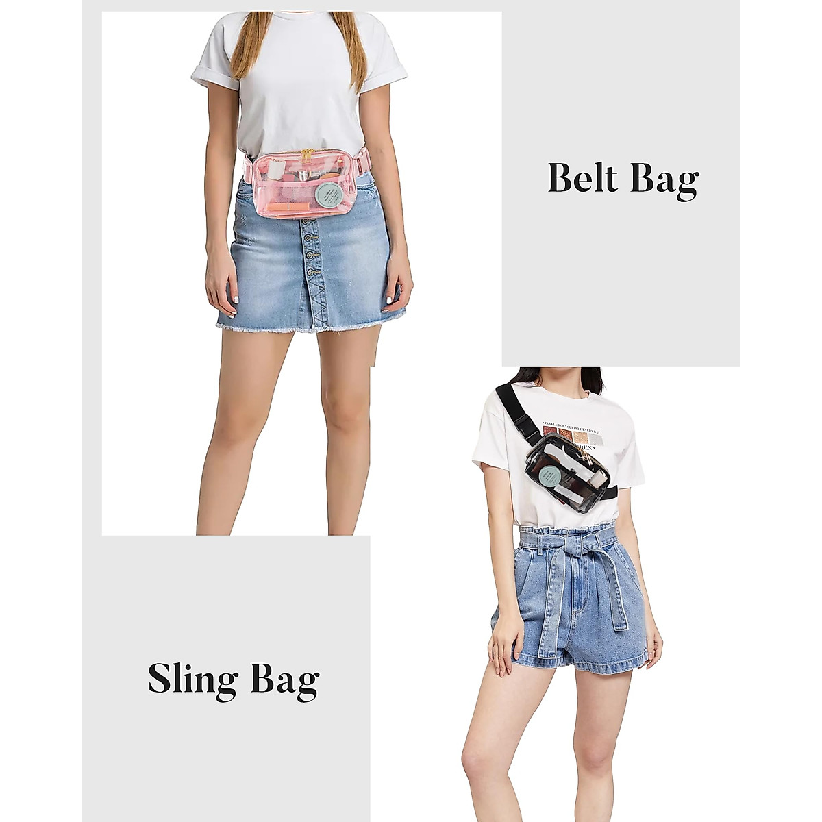 ZUEMET Clear Fanny Pack Stadium Approved, Clear Belt Bag Waterproof Waist Bag for Concerts Sports Event Workout Grey…