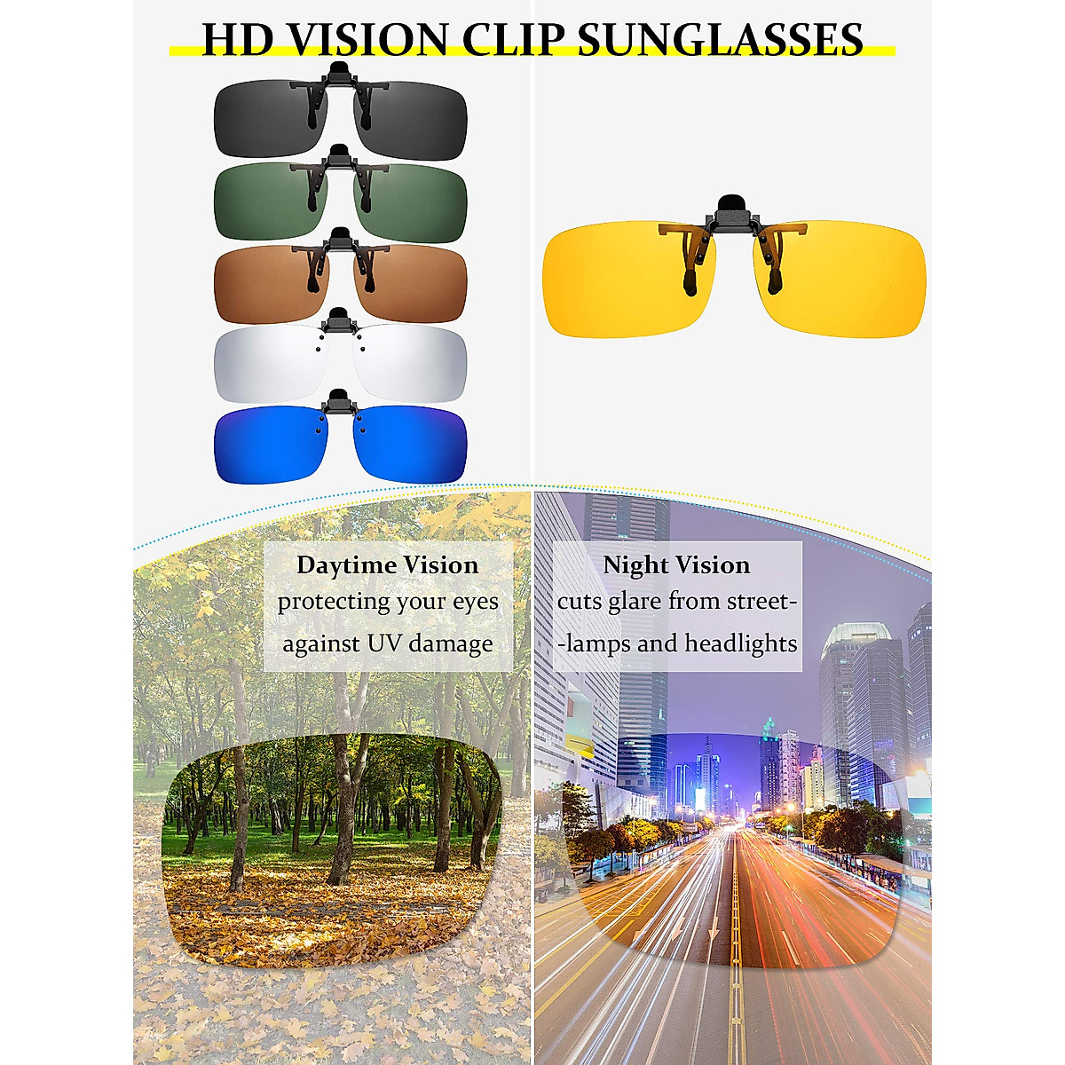 Frienda 6 Pieces Clip-on Plastic Sunglasses Lenses Flip Up Rectangle Sunglasses Glasses Lens with 6 Pieces Transparent Box