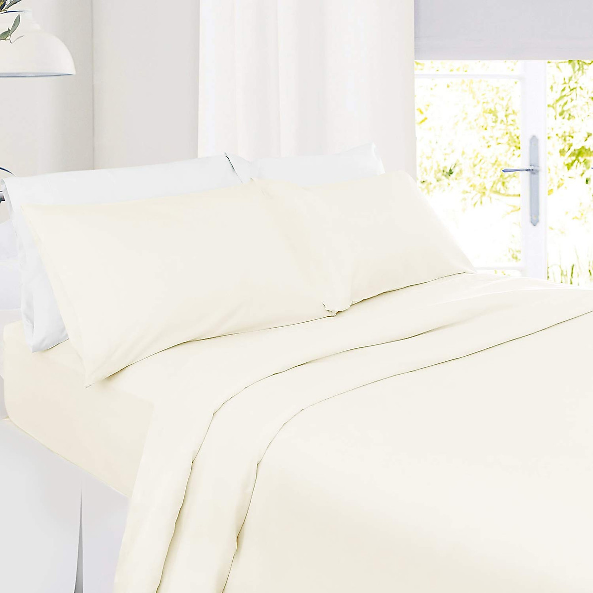 4-Piece BedSheets Set-800 Thread Count-100% Cotton Bedding Set for Full Size Bed-Long Staple Cotton Soft Sateen Weave, Fits Upto 18'' Deep Pockets Fitted Sheet-Cream