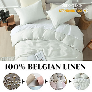CozyDH 100% Linen Duvet Cover Set King Size, 3 Pieces Belgian Flax Breathable Bedding Set, 1 Linen Comforter Cover + 2 Pillowshams with Zipper Closure 8 Ties (King, Linen)