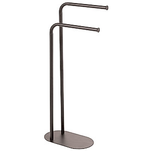 mDesign Tall Stainless Freestanding Towel Rack Holder - 2 Tier Minimalist Pedestal Hanger Holders for Kitchen and Bathroom - Racks for Bath, Hand, Dish, and Tea Towels or Washcloths - Bronze