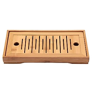 Fdit Mini Bamboo Tea Coffee Serving Tray Kung Fu Tea Plate (10.6in)