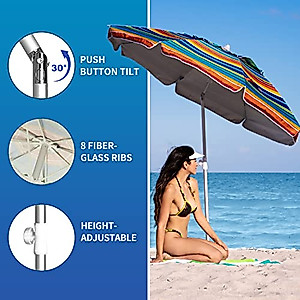 AMMSUN Beach Umbrellas for Sand Heavy Duty Wind Portable,6.5ft Outdoor Umbrella with Sand Anchor and UV 50+ Protection, Includes Carry Bag for Beach, Patio, and Garden, Yellow Stripes
