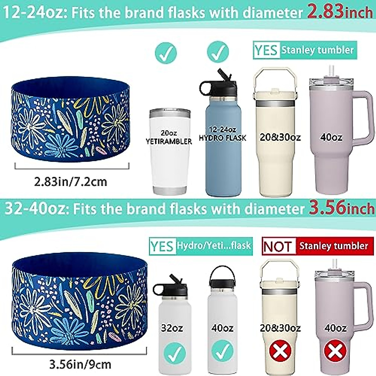 Protective Silicone Sleeve Boot 32oz 40oz for Hydro Flask, Wide Mouth Water Bottle Boot Bottom Base for YETI, Simple Modern,Takeya,MIRA and Flask Rubber Boot BPA Free, Not for Stanley Tumbler(Black)