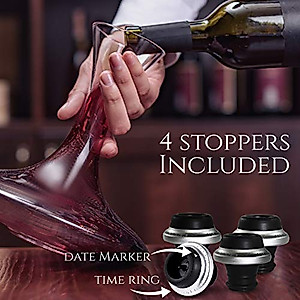 Vin Fresco Wine Saver Vacuum Pump Preserver and Airtight Sealer (4 count) | Bottle Sealer to Keep Wine Fresh (4 wine bottle stoppers included)