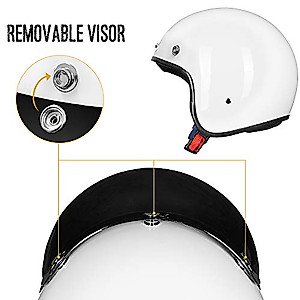 ILM 3/4 Open Face Motorcycle Helmets, Retro Vintage Moped Helmet for Men Women, Scooter ATV Cruiser Bobber Helmet, DOT Approved Model-207 (White, L)