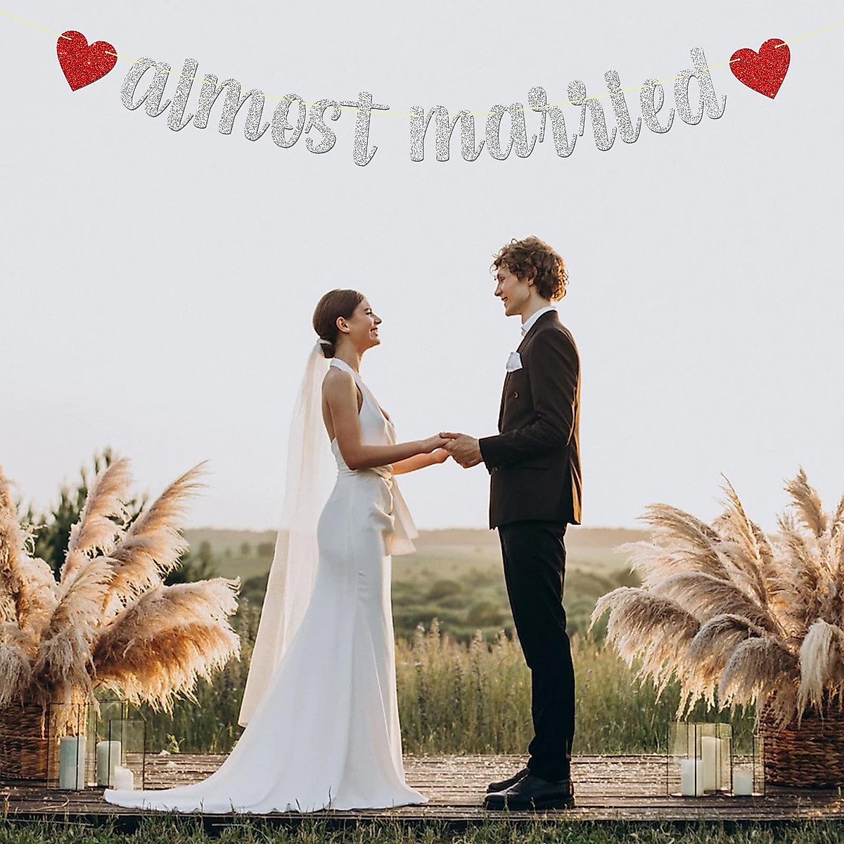 Silver Glitter Almost Married Banner - Wedding Rehearsal Decorations - Engagement/Bridal Shower Party Decoration Supplies