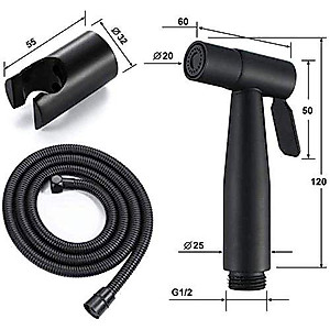 MINJING Bidet Shower Kit Bidet Muslim Shower tap into a Shower or Bidet - Toilet Spray Gun Inlet Pipe Black Full Set of Booster Spray Guns Showerheads