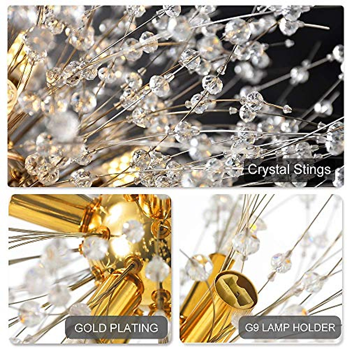 Vikaey Dandelion Crystal Chandeliers, 12-Light Firework Modern Sputnik Chandelier Ceiling Light Fixture Pendant Lighting for Dining Room Bedroom Kitchen Island Living Room,Glod