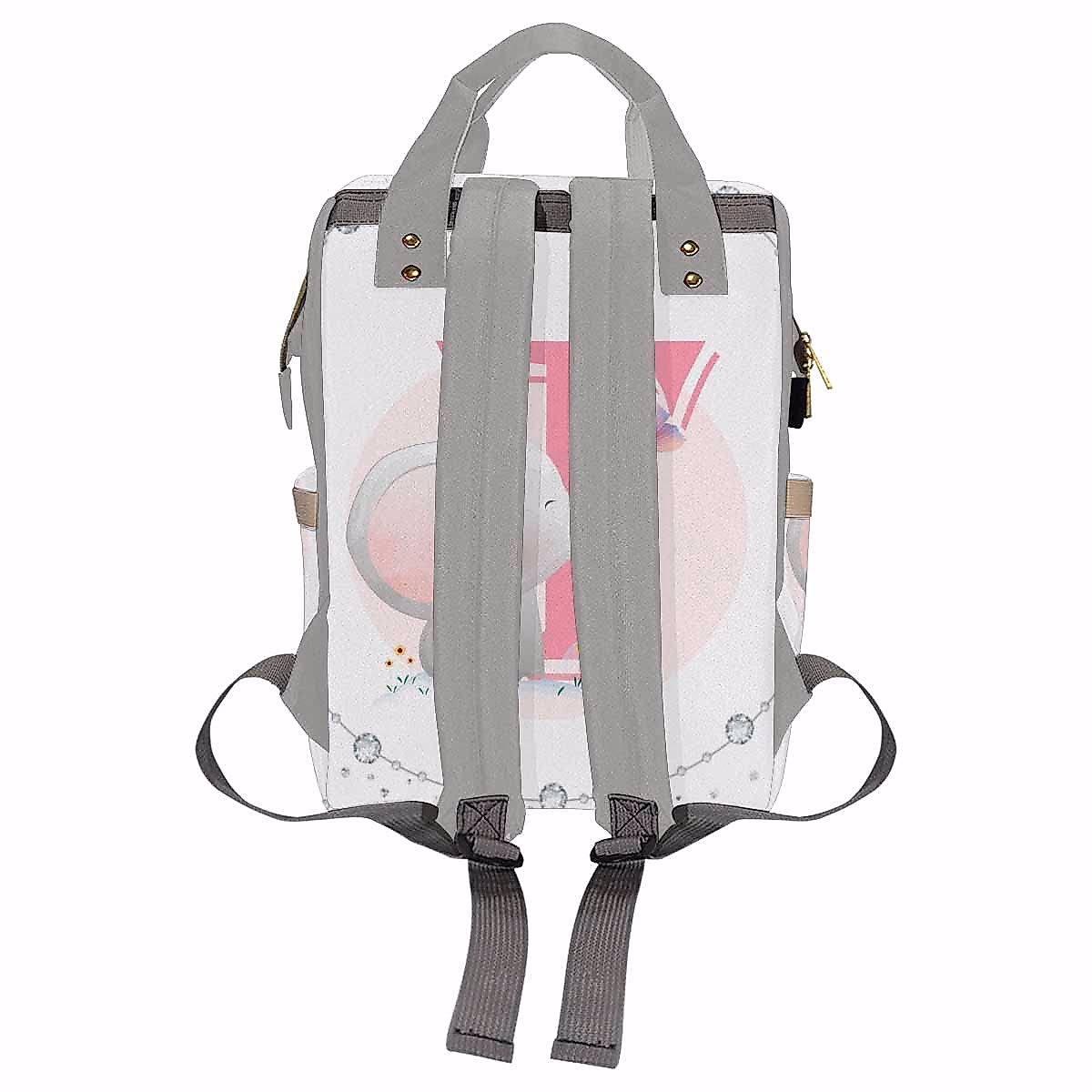 Newcos Personalized Cute Doodle Elephant with Floral Diaper Backpack with Custom Name Shoulder Mommy Baby Bag